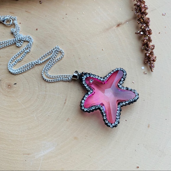 Lamorajewels | Jewelry | Pink Crystal 3d Star Pendant Silver Necklace ...